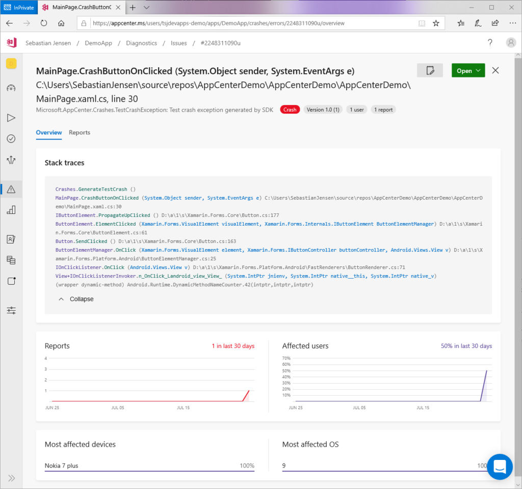 AppCenter.Crashes: Abstürze der App tracken « tsjdevapps