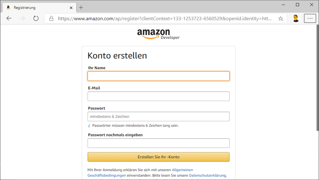Alexa: Amazon Developer Account anlegen « tsjdevapps