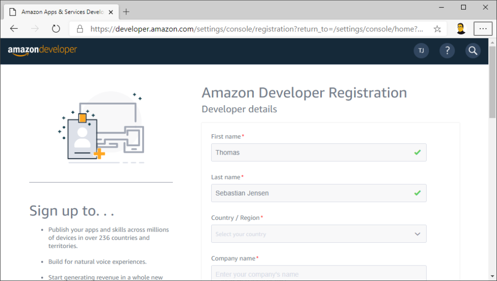 Alexa: Amazon Developer Account anlegen « tsjdevapps