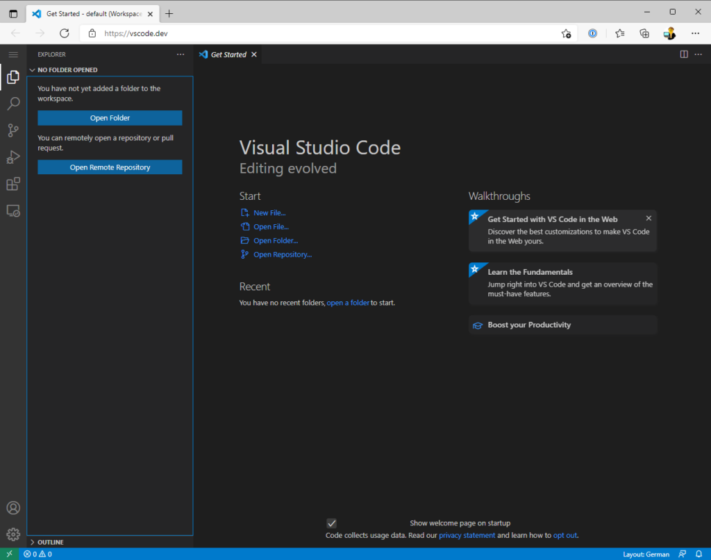 Visual Studio Code im Browser ausführen « tsjdevapps